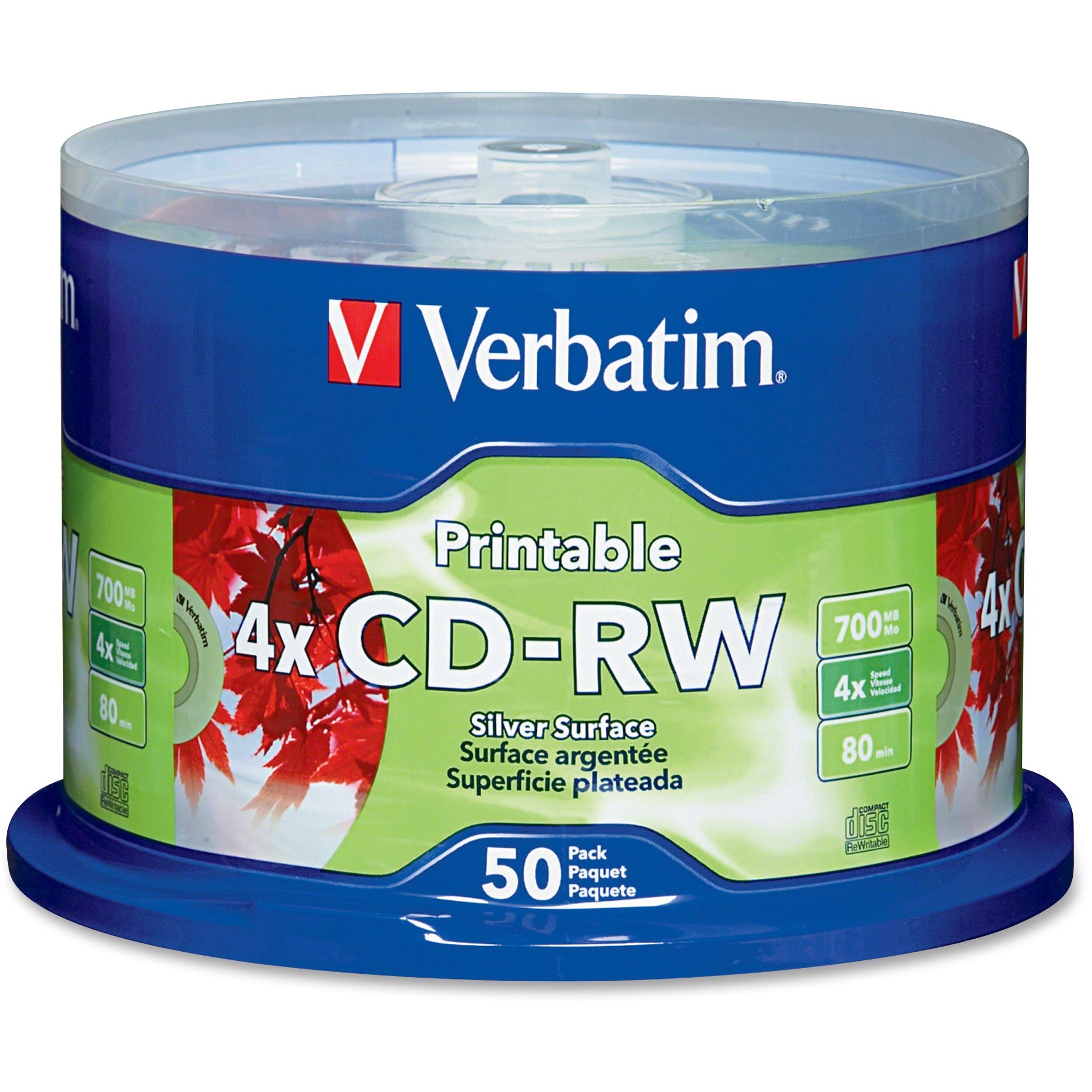 Verbatim DataLifePlus Silver Inkjet Printable CD-RW Media 12x 700MB 50 ...
