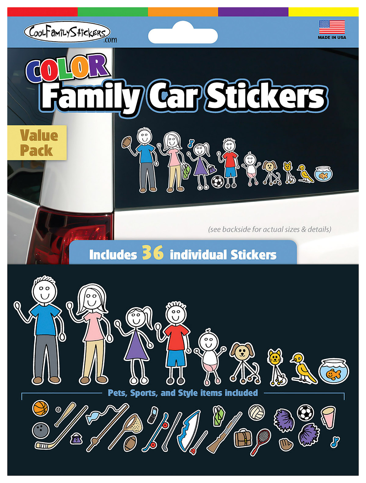 Color Family Car Stickers - Value Pack - contains 36 stickers