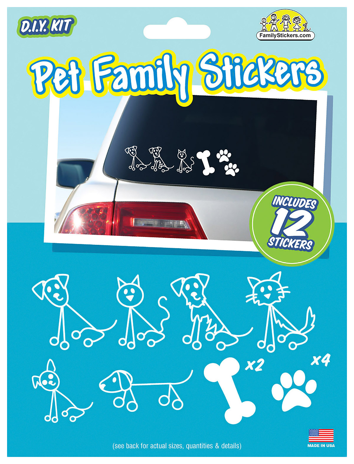 Pet Family Car Stickers - contains 12 stickers