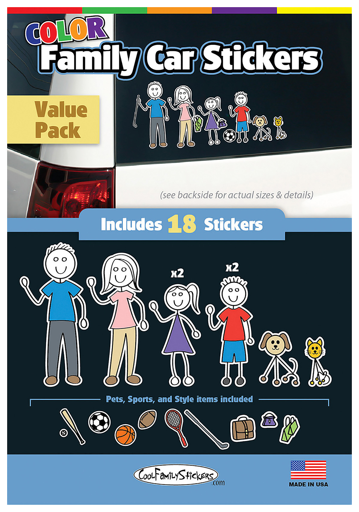 Color Cool Family Car Stickers - Compact Value Pack - contains 18 stickers