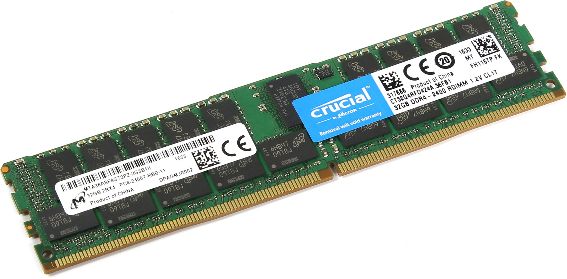 32GB Crucial DDR4 2400MHz PC4-19200 ECC Registered Memory Module