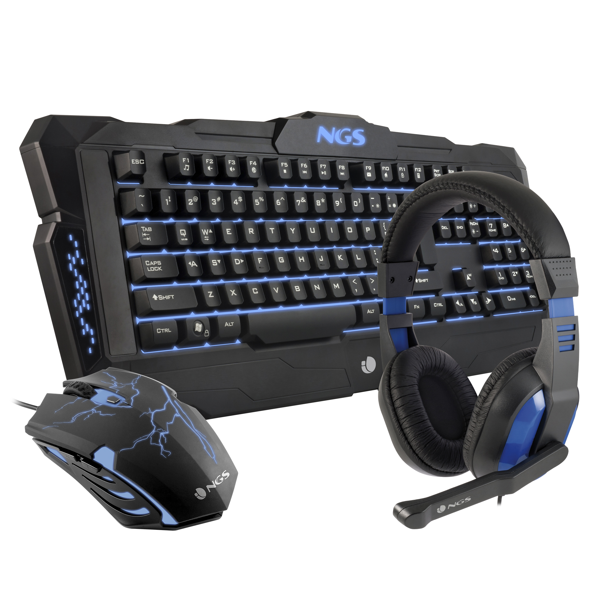 NGS GBX-1000 Gaming Pack, Keyboard + Mouse + Headphones - French Layout