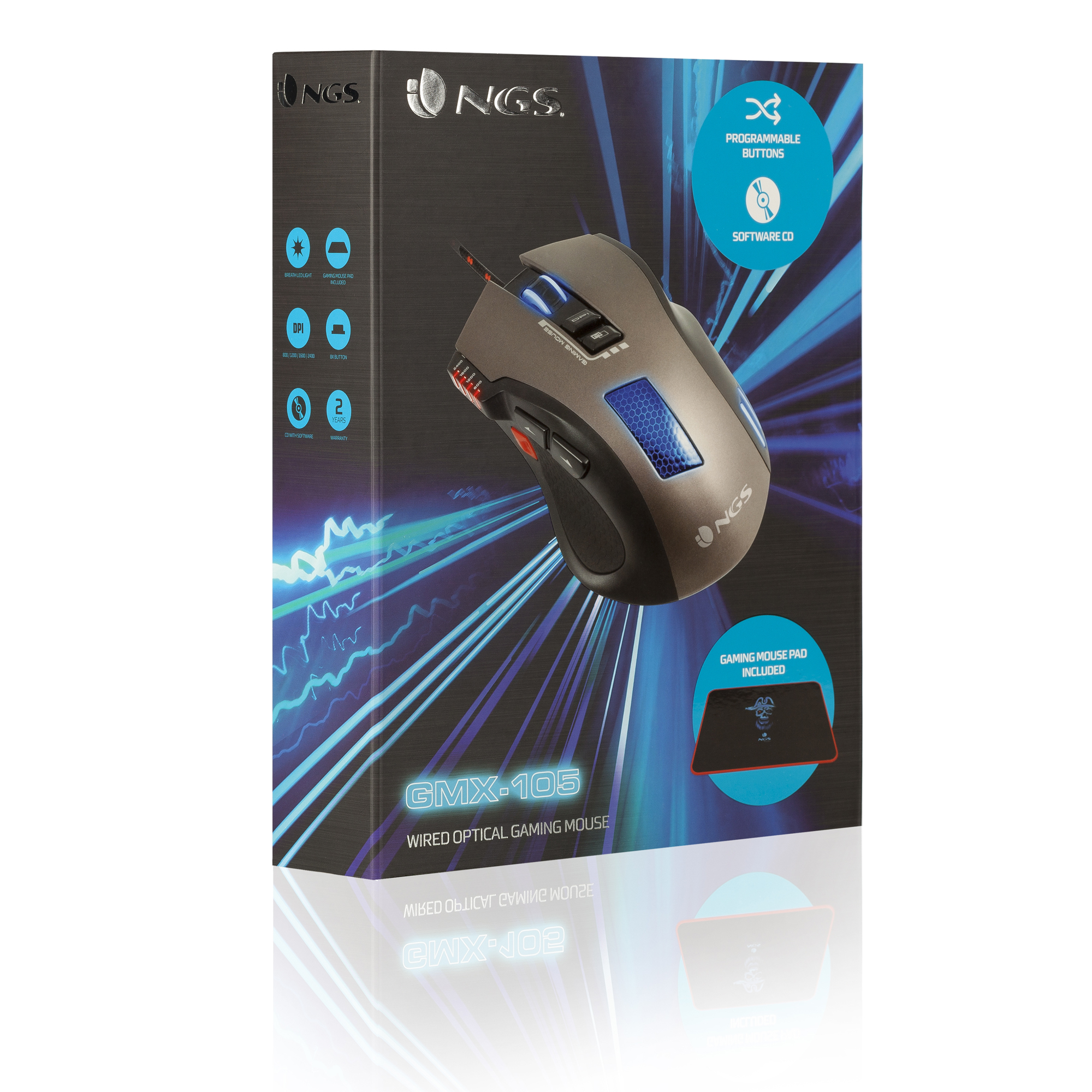 NGS Gaming Mouse with 8 Programmable Buttons, 7 Colours LED