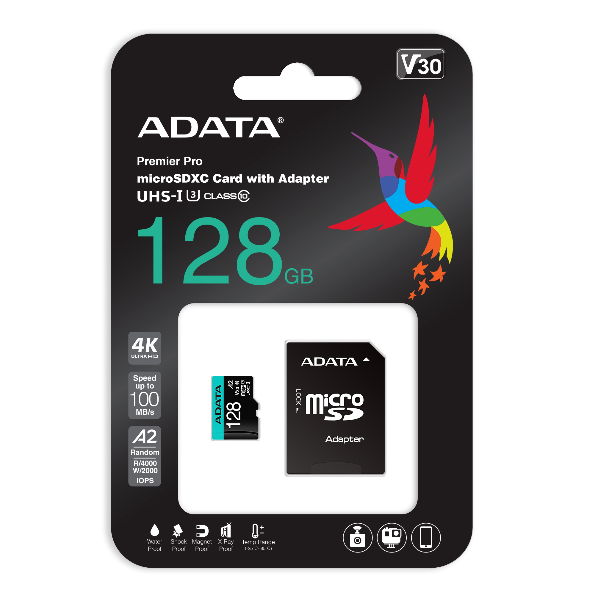 128GB AData Premier Pro microSDXC CL10 UHS-I U3 V30 A2 Memory Card with ...