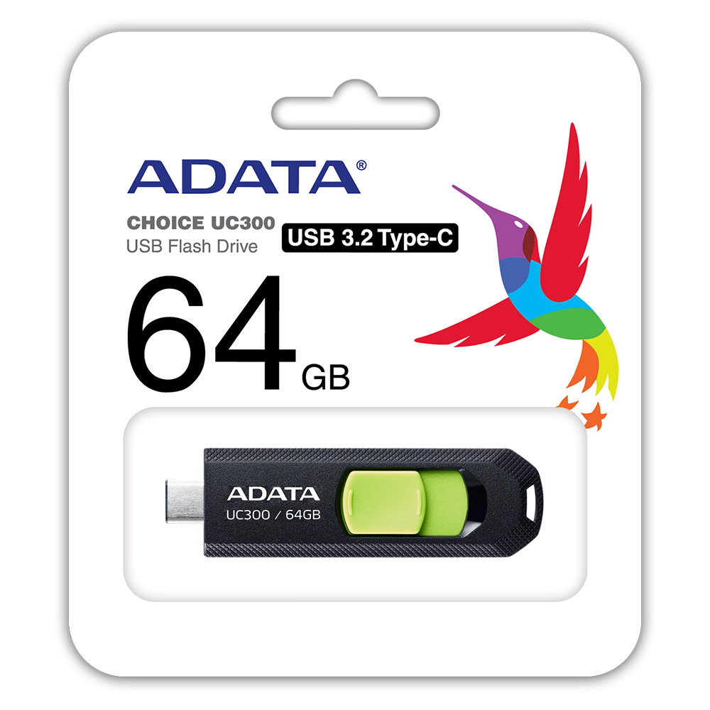 64GB AData USB3.2 UC300 Type-C USB Flash Drive Black/Green