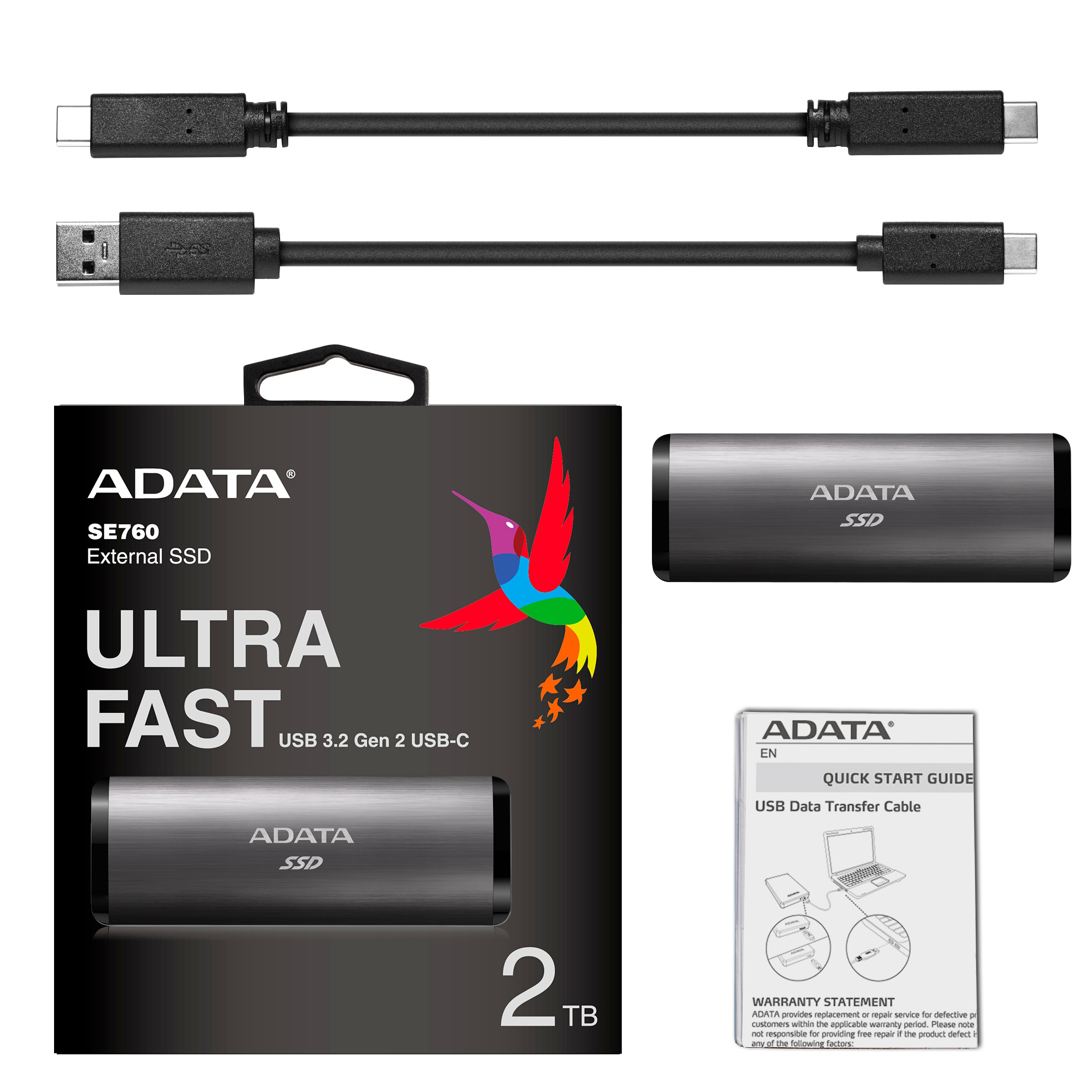 2TB AData Elite SE760 External SSD, Ultra Fast USB3.2 Titanium Gray