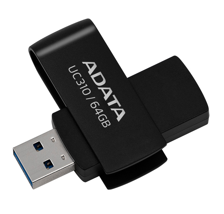64GB AData UC310 USB 3.2 Flash Drive - Black Capless Swivel