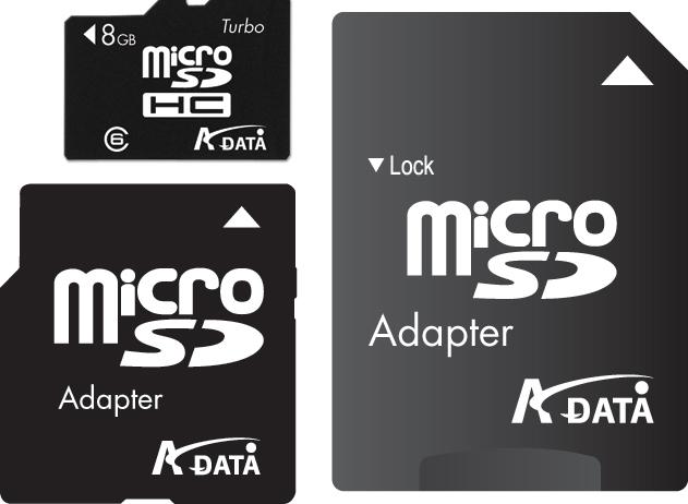 8GB A-Data Turbo microSDHC (TransFlash) Memory Card w/SD+miniSD adapters