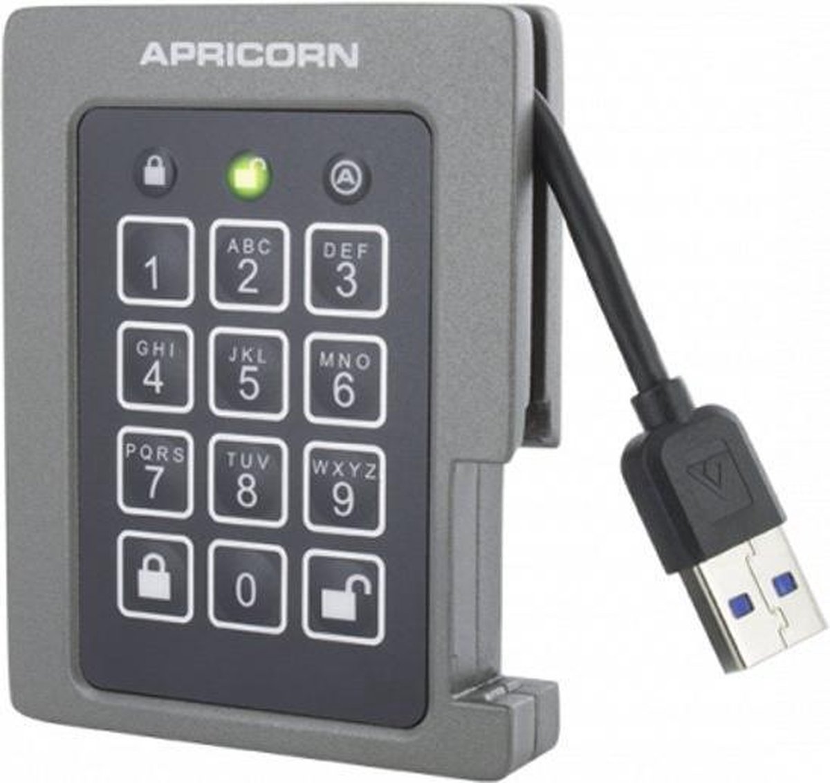 2TB Apricorn Aegis Padlock USB3.0 External Solid State Drive - Black