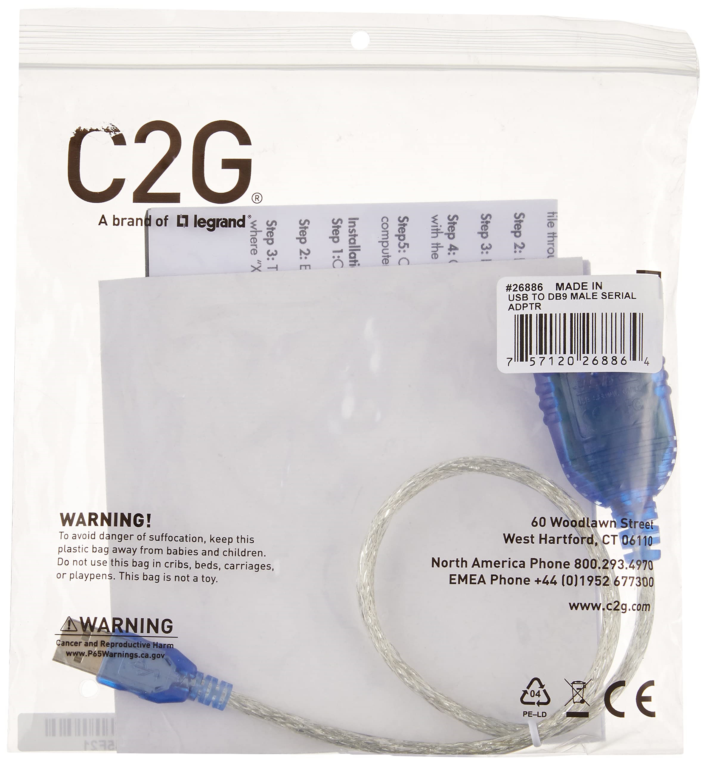 C2G USB to DB9 RS232 Adapter Cable - Blue - 1.5ft