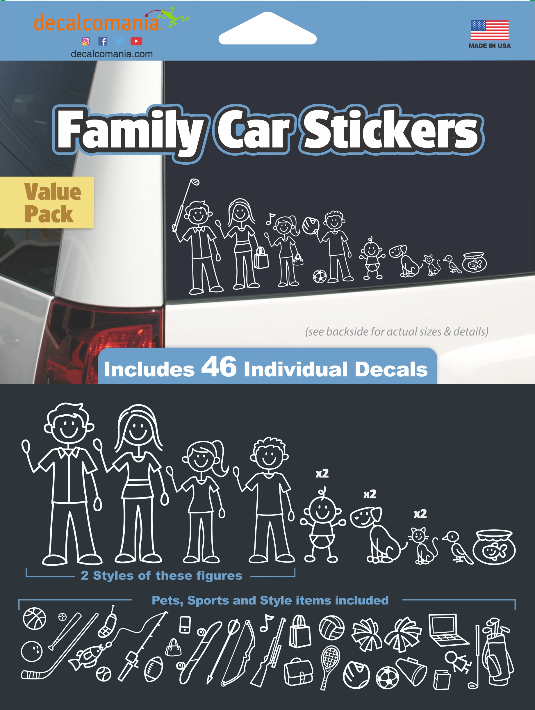 Cool Family Car Stickers - Value Pack - contains 46 stickers