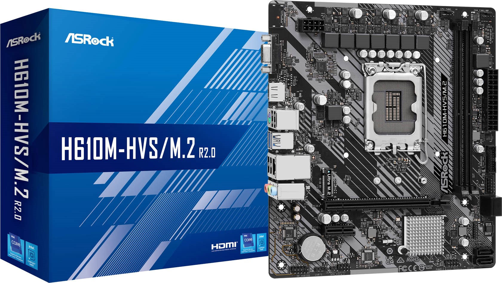 Asrock H610M-HVS/M.2 R2.0 Intel H610 Socket LGA 1700 Micro ATX DDR4 ...