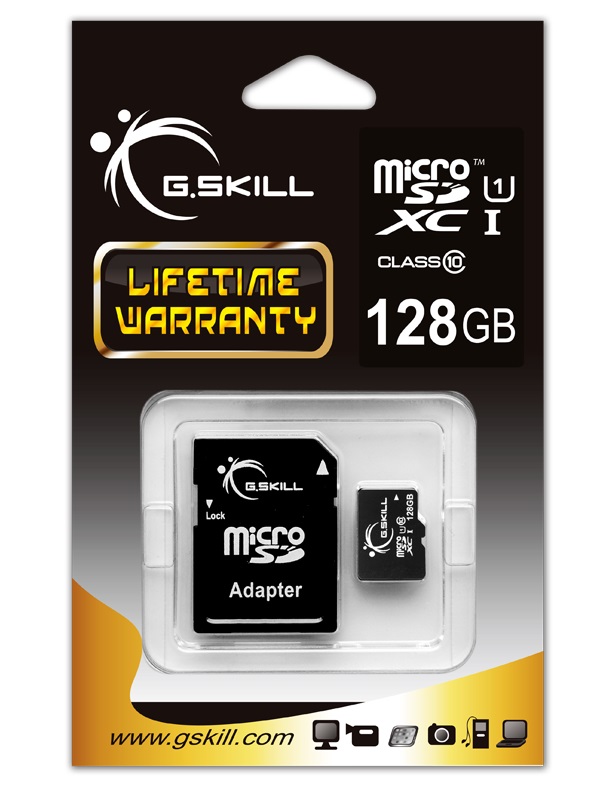 128GB G.Skill microSDXC CL10 UHS-1 Memory Card with SD Adapter