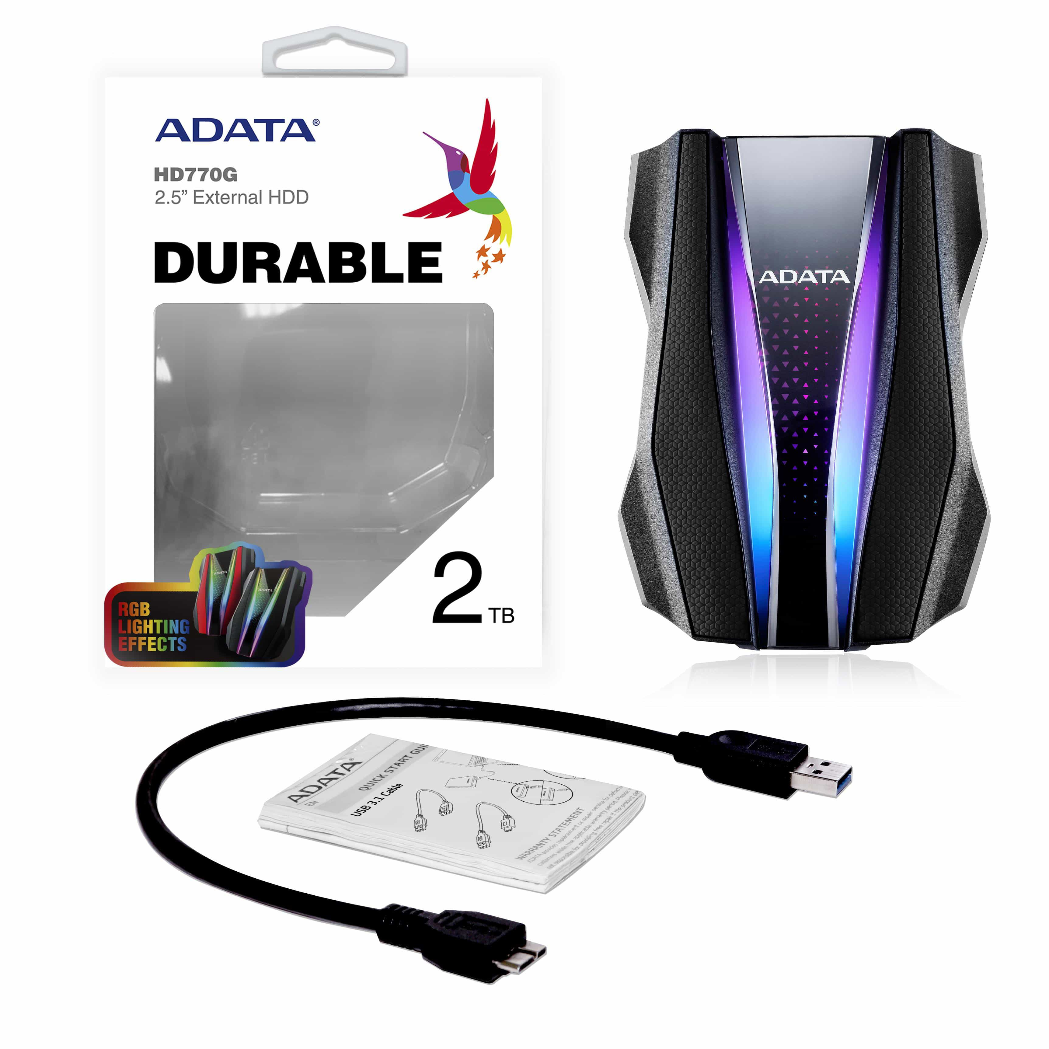 2TB AData HD770G 2.5-inch USB3.2 Durable External HDD With RGB Lighting ...