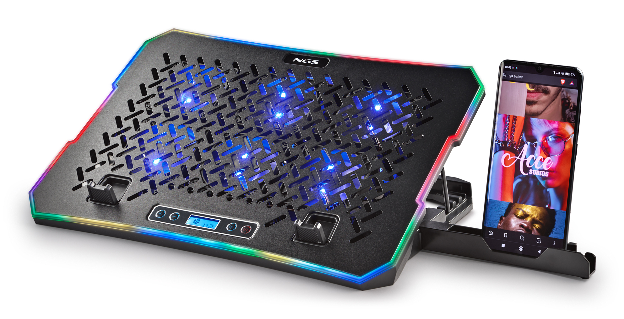 NGS HERO STAND Laptop Cooling Stand with RGB Lighting and 6 Fans