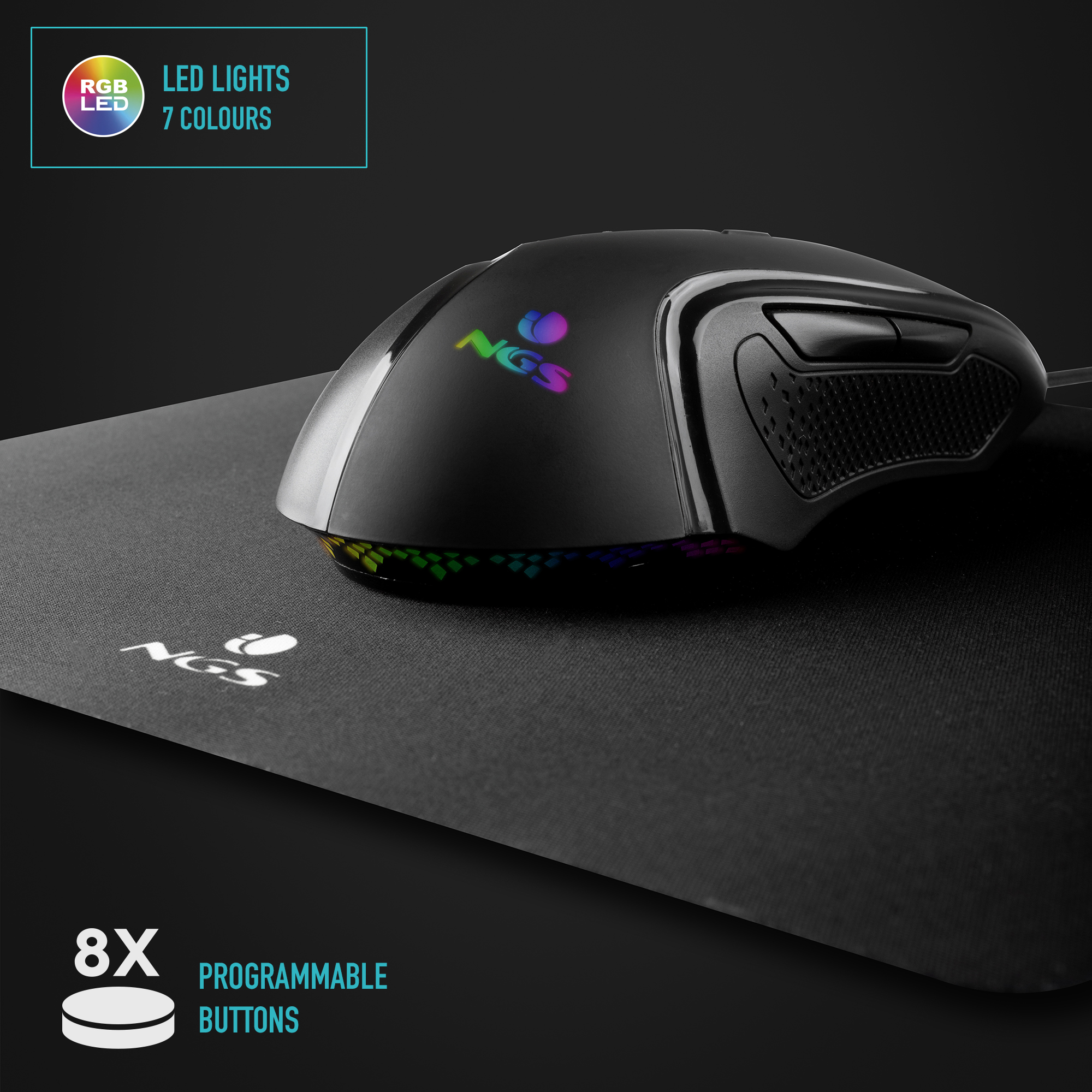 NGS GMX-125, Wired RGB Gaming Mouse, Ambidextrous & Ergonomic, Up to ...