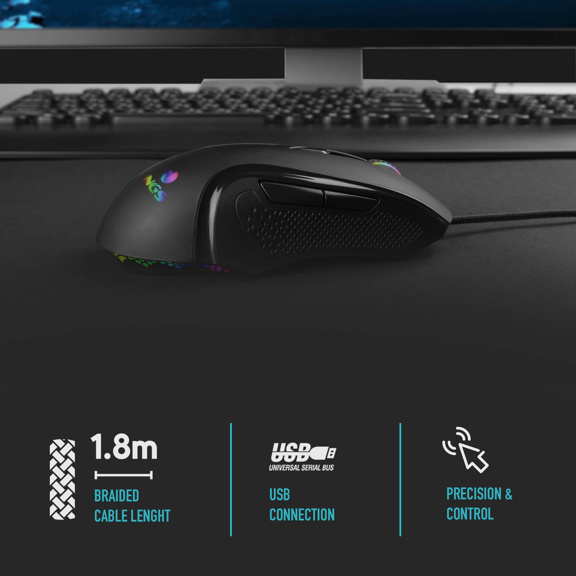 NGS GMX-125, Wired RGB Gaming Mouse, Ambidextrous & Ergonomic, Up to ...