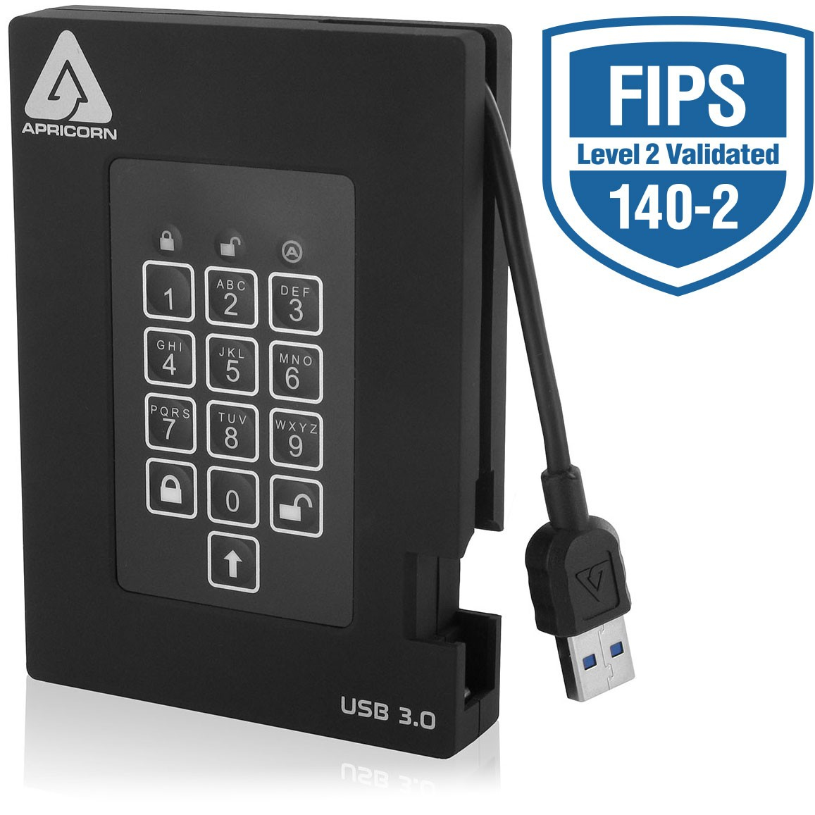 2TB Apricorn Aegis Padlock Fortress External Hard Drive - Black