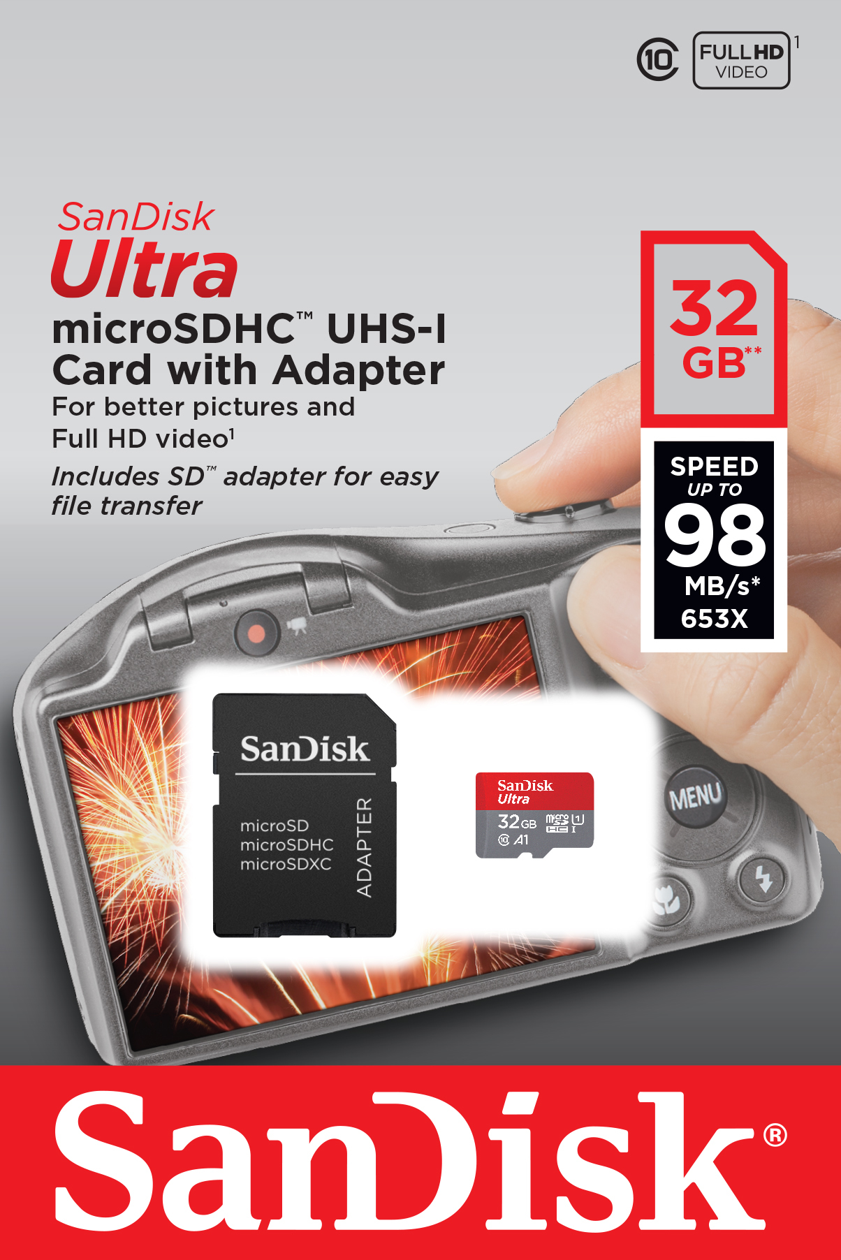 32GB SanDisk Ultra MicroSDHC UHS-I CL10 Memory Card