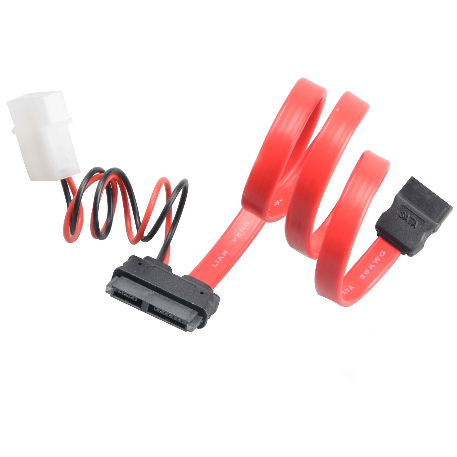 15IN Akasa 4-pin Molex Male To 7-pin SATA With 6-pin SATA Male Power Cable