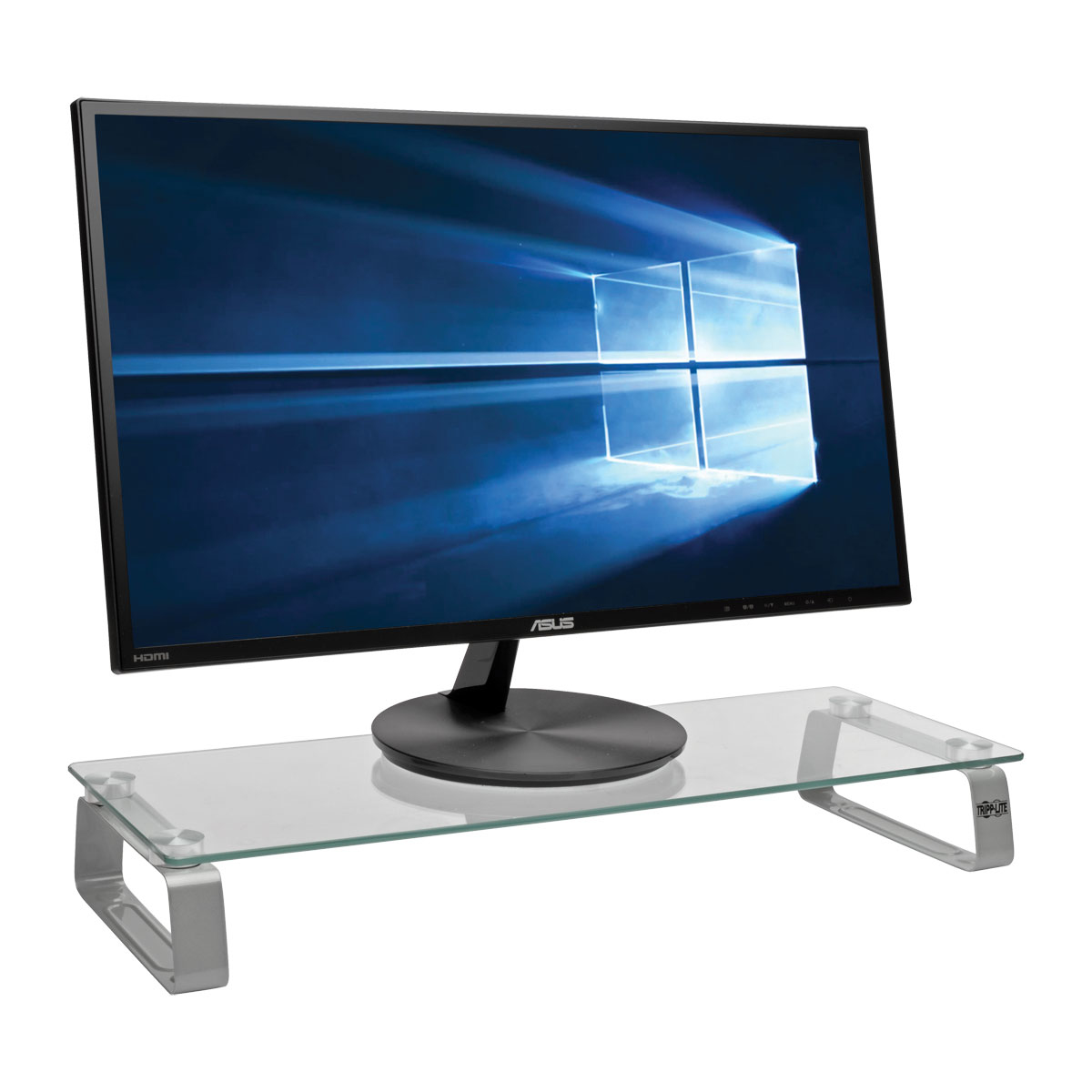 Tripp Lite Universal Glass Monitor Riser - Tempered Glass, Brushed Aluminum