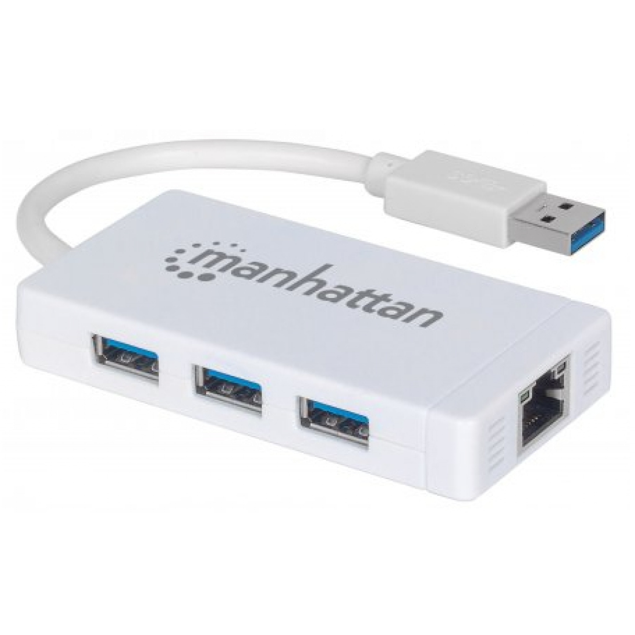 Manhattan 3-Port USB3.0 Type A SuperSpeed Hub With RJ45 Gigabit ...