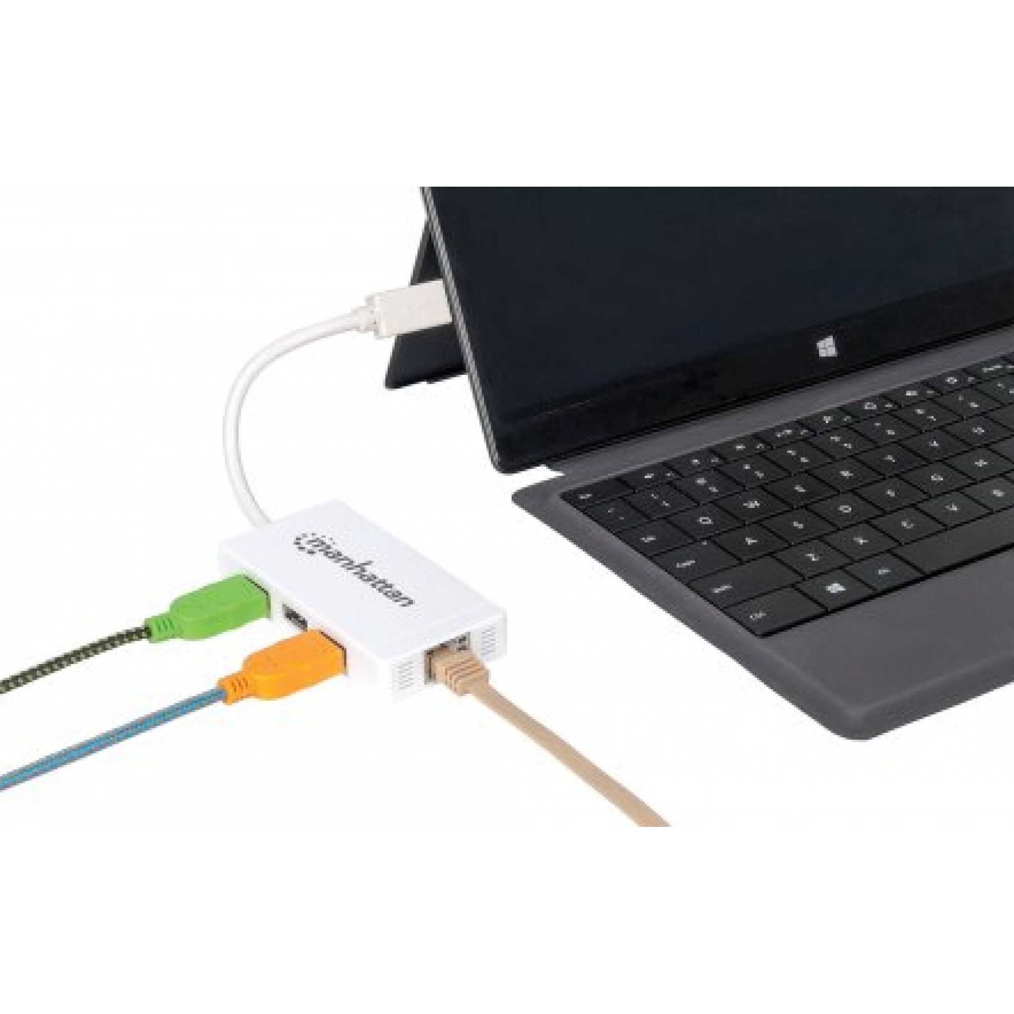 Manhattan 3-Port USB3.0 Type A SuperSpeed Hub With RJ45 Gigabit ...
