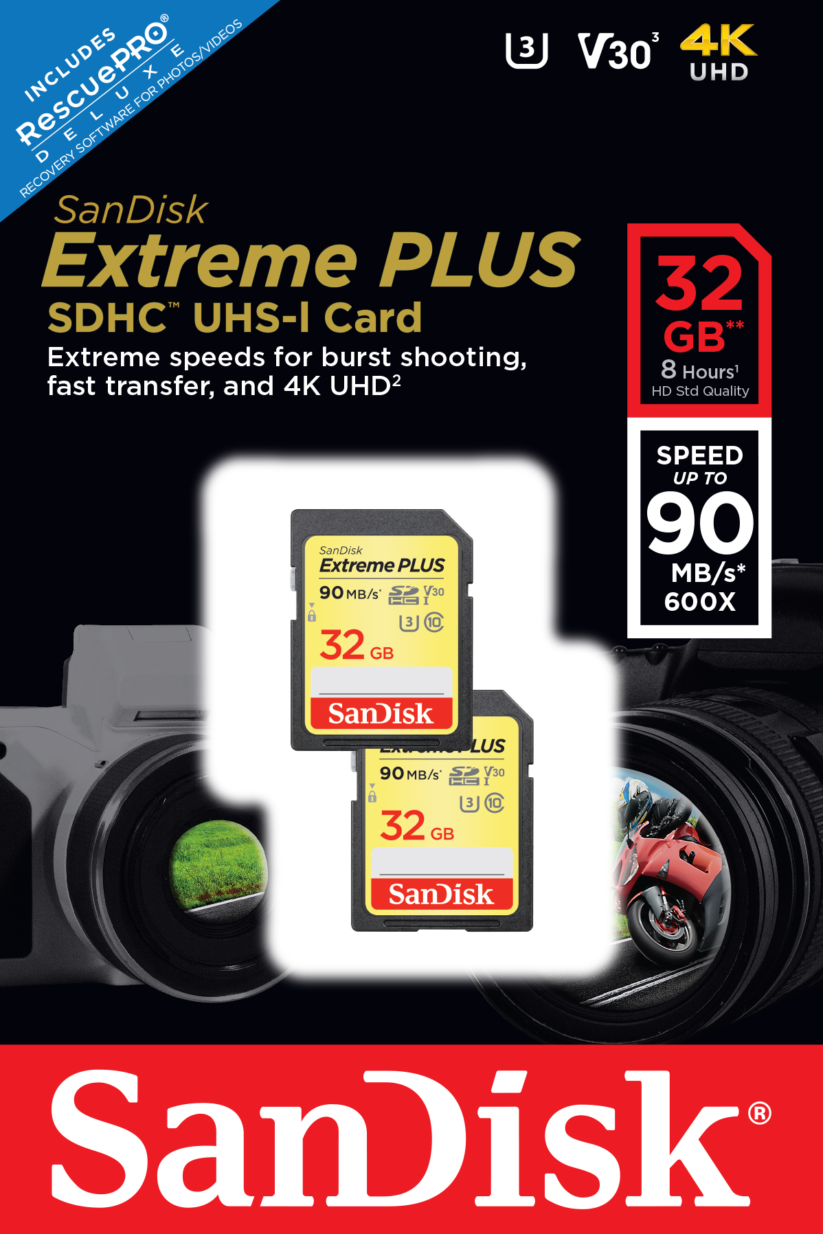 32GB Sandisk Extreme Plus SDHC UHS-1 CL10 Memory Card 90MB/sec