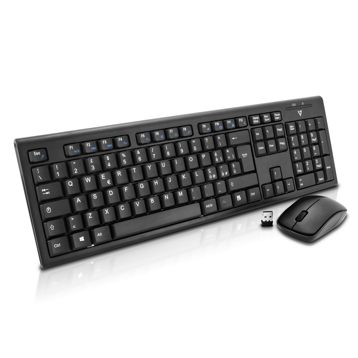 V7 RF Wireless QWERTY Keyboard and Mouse - Italian Layout