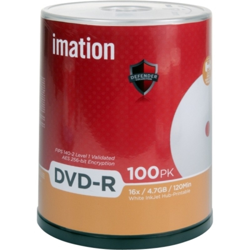 Imation DVD-R 4.7GB 16X White Thermal Hub Printable 100-Pack Cake Box