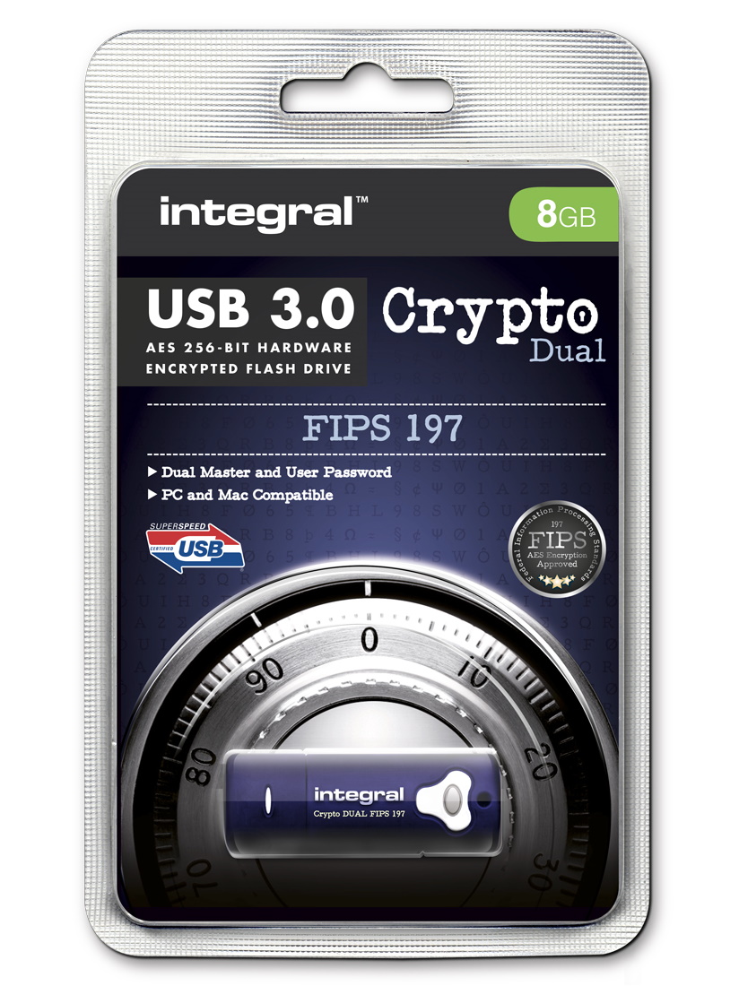8GB Integral Crypto DUAL FIPS 197 Encrypted USB3.0 Flash Drive (AES 256 ...