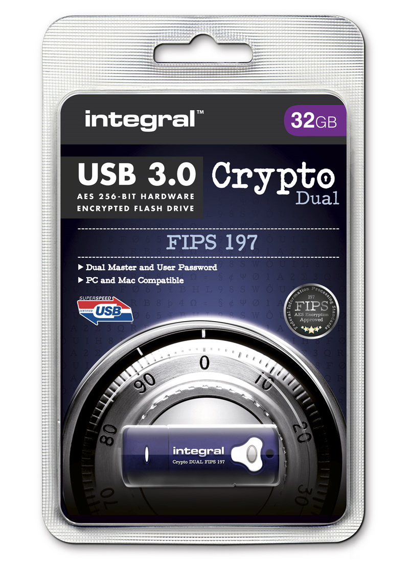 32GB Integral Crypto DUAL FIPS 197 Encrypted USB3.0 Flash Drive (AES ...