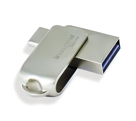 128GB Integral 360-C DUAL USB-C and USB-A 3.0 Flash Drive Capless Metal ...