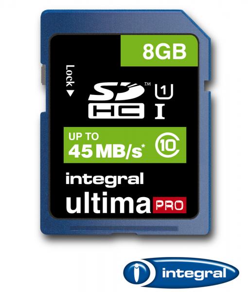 8GB Integral Ultima Pro SDHC 45MB/sec CL10 High-Speed (UHS-1) memory card