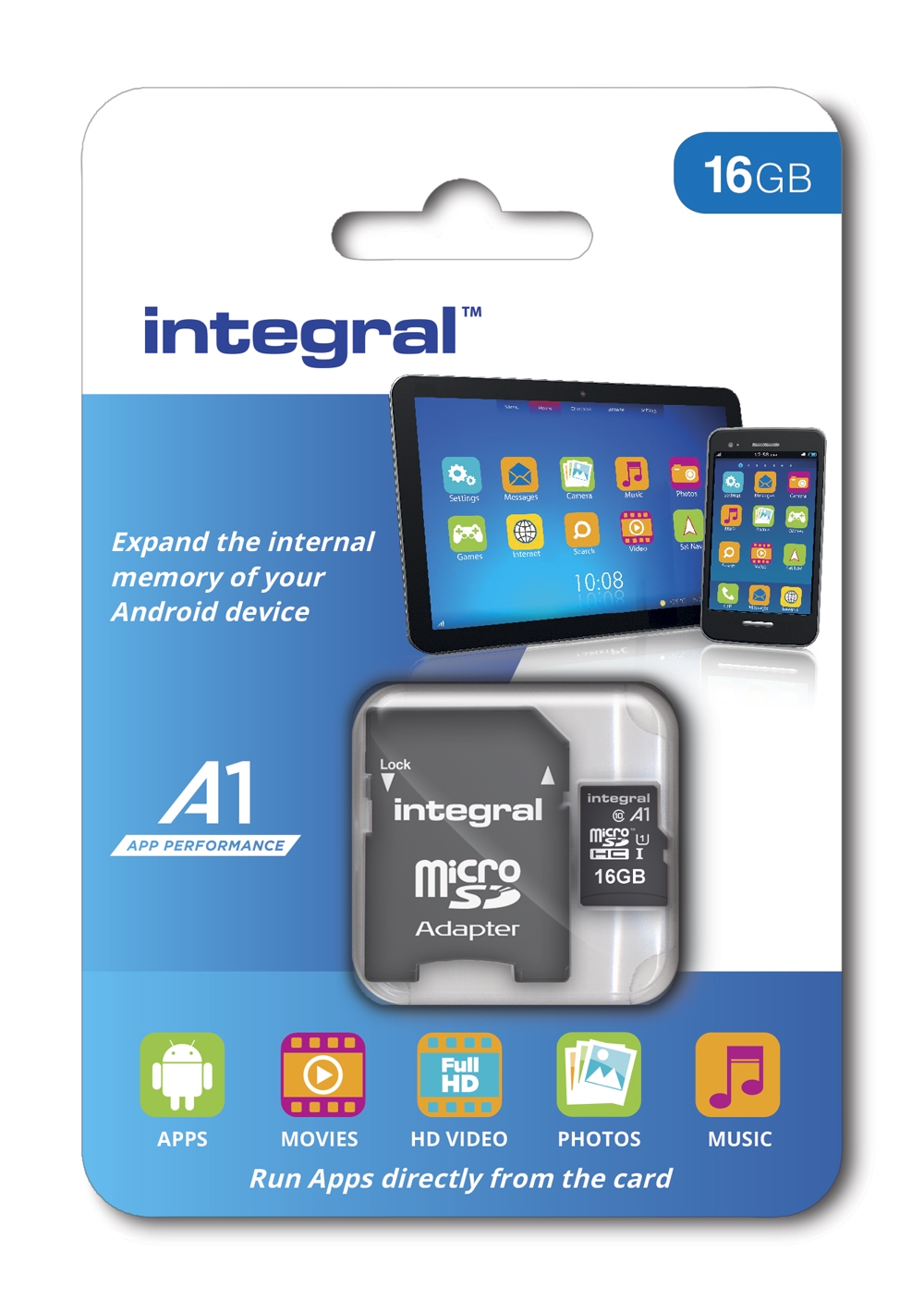16GB Integral A1 App Performance microSDHC CL10/UHS-I Memory Card for ...
