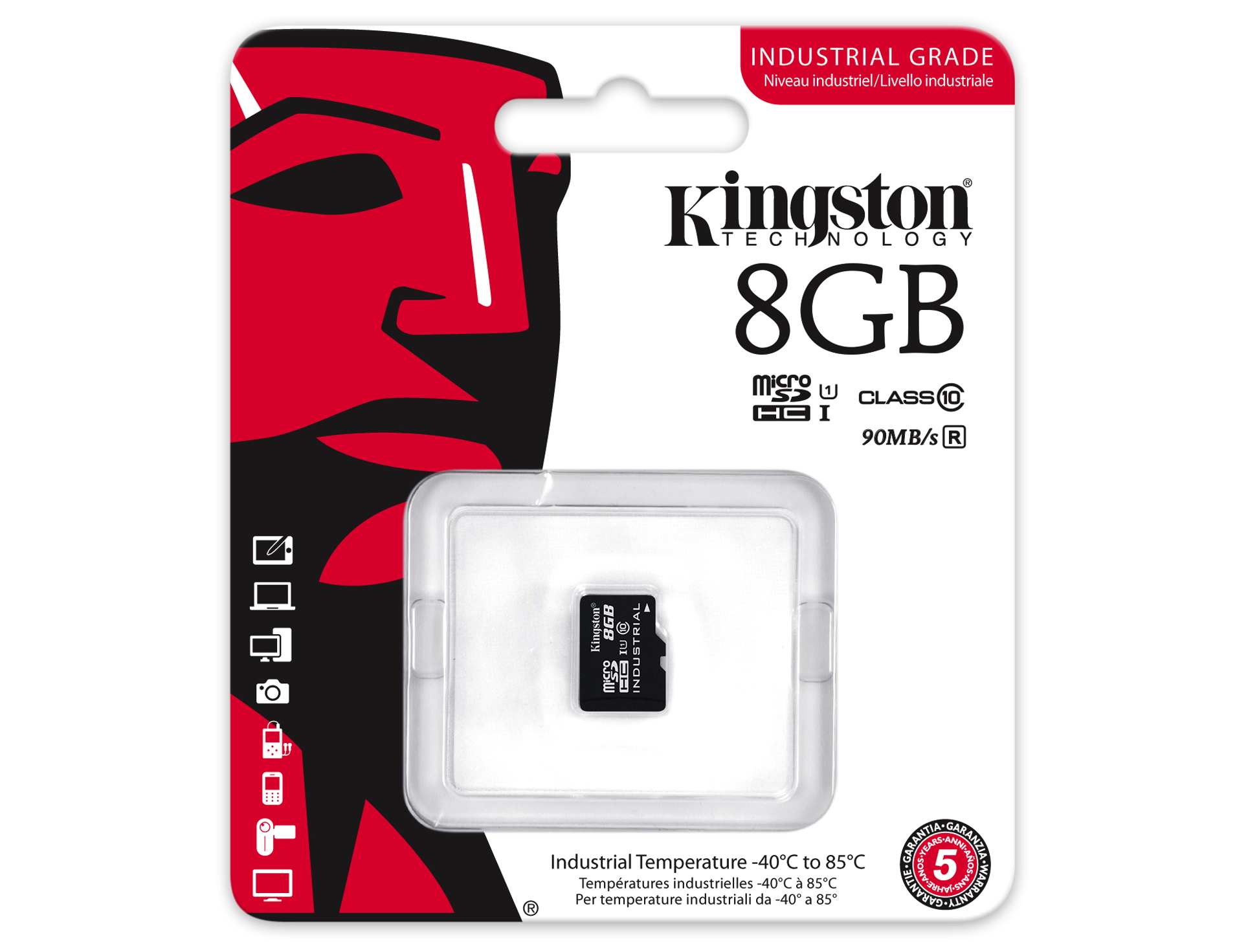 8GB Kingston Industrial Temperature microSDHC CL10 UHS-1 U1 Memory Card