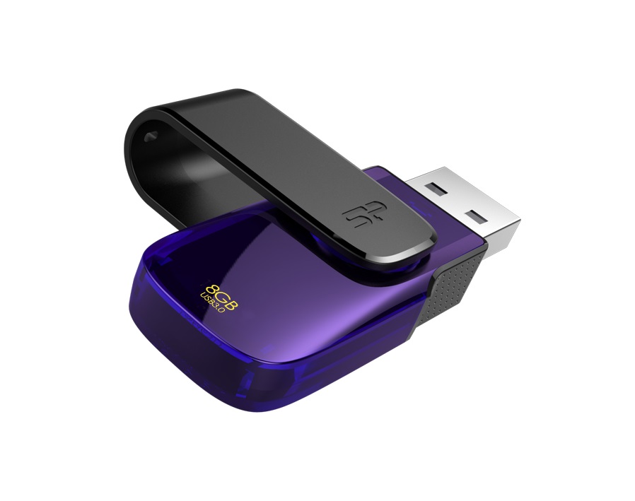 8GB Silicon Power Blaze B31 USB3.0 Swivel Cap Flash Drive Black/Purple ...