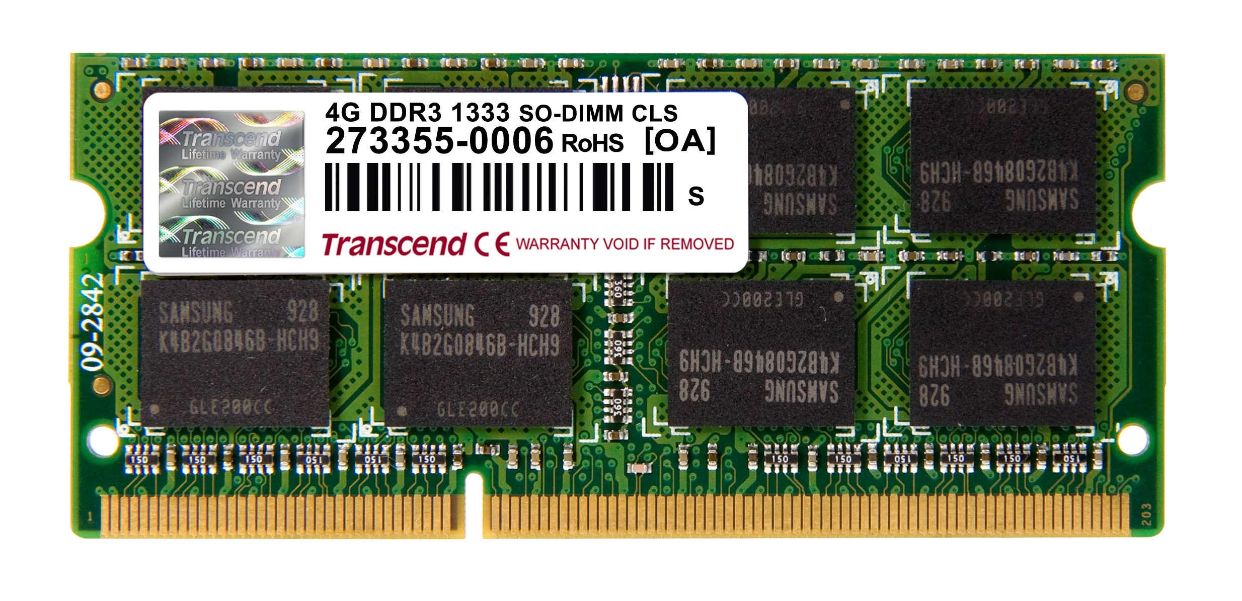 4GB Transcend DDR3 1333MHz SO-DIMM PC3-10666 CL9 Laptop Memory Module