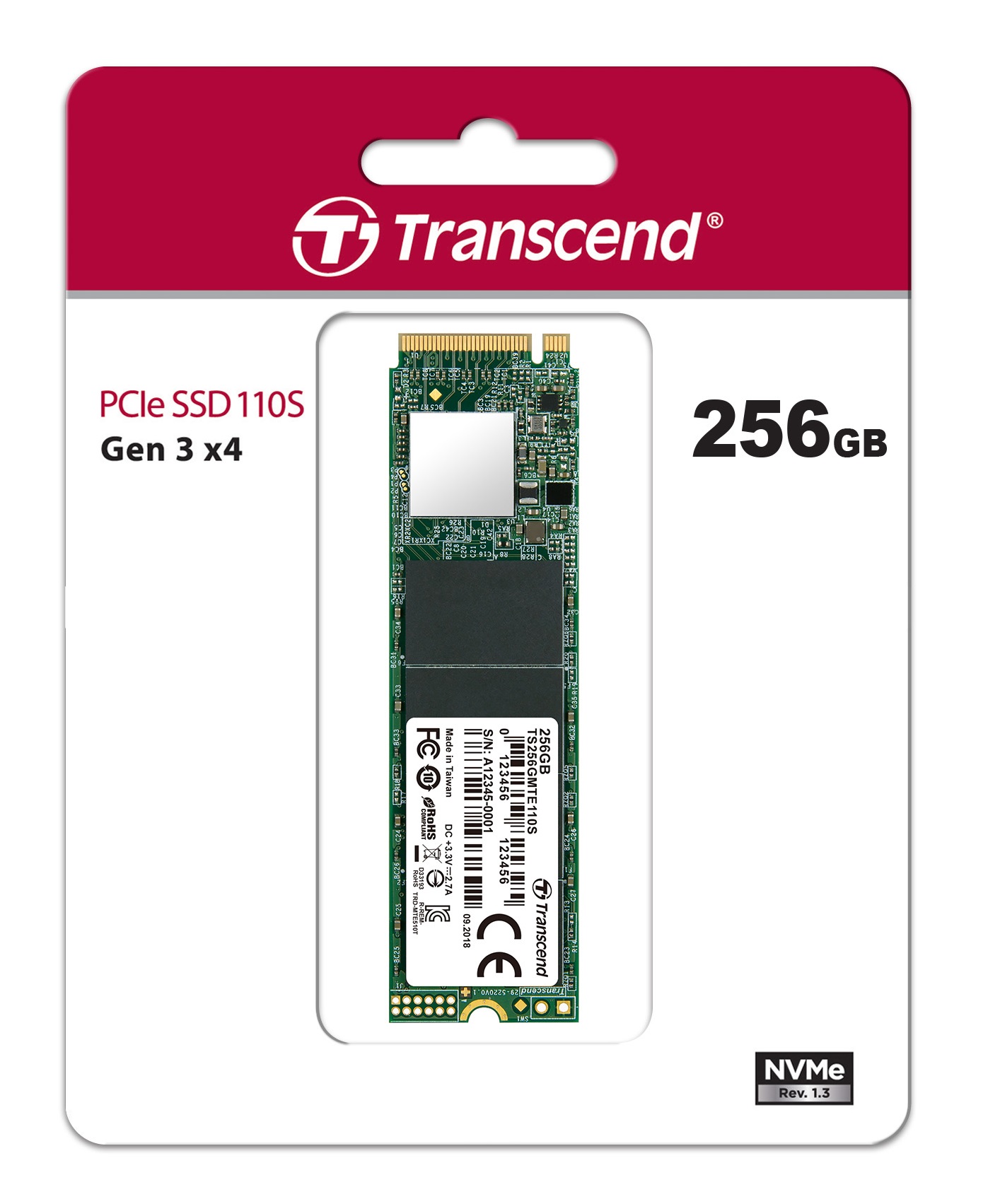 256GB Transcend 110S M.2 2280, NVMe PCIe Gen3 x4 SSD