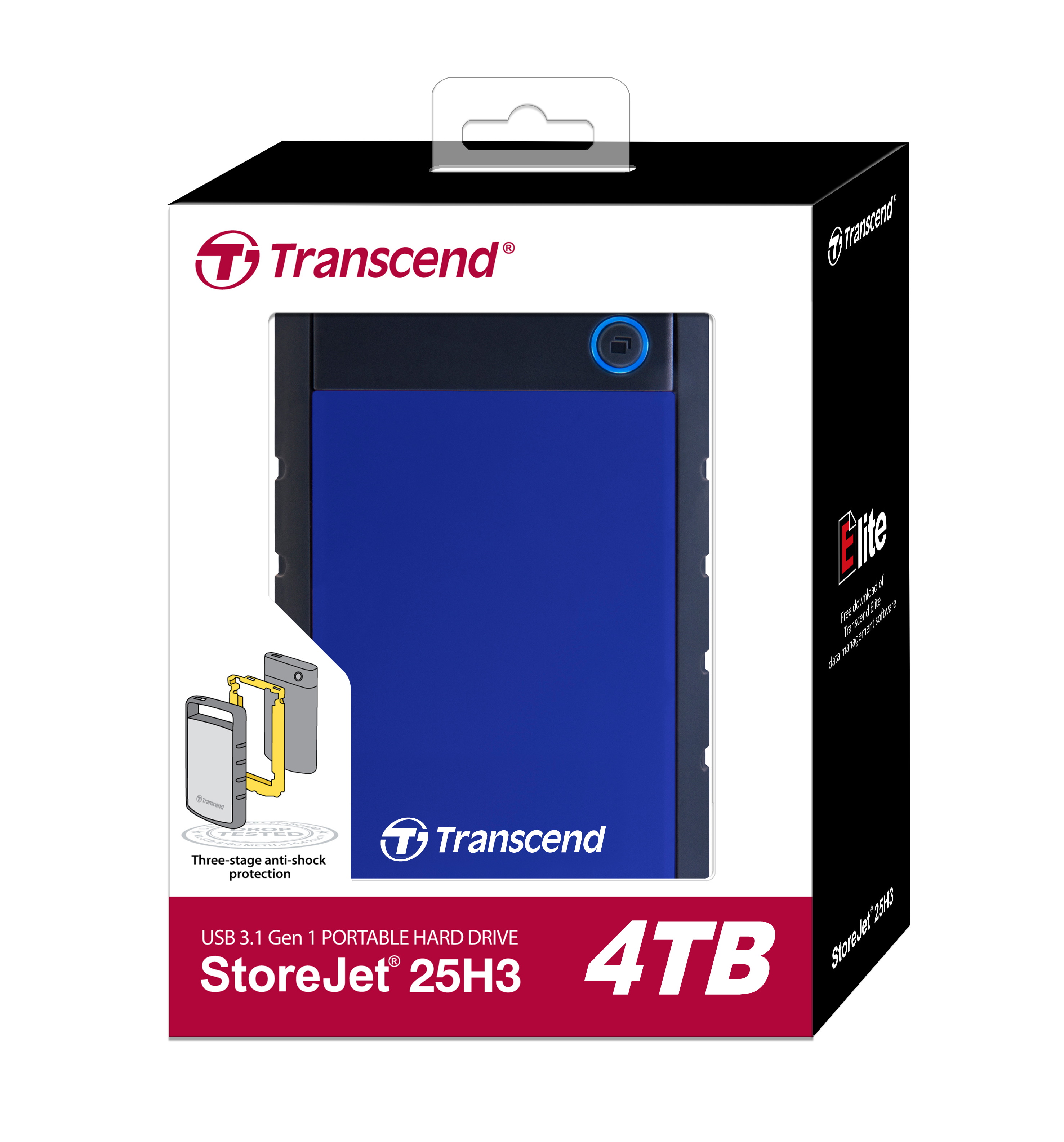 4TB Transcend StoreJet 25H3 2.5-inch USB3.1 Portable Hard Drive - Blue