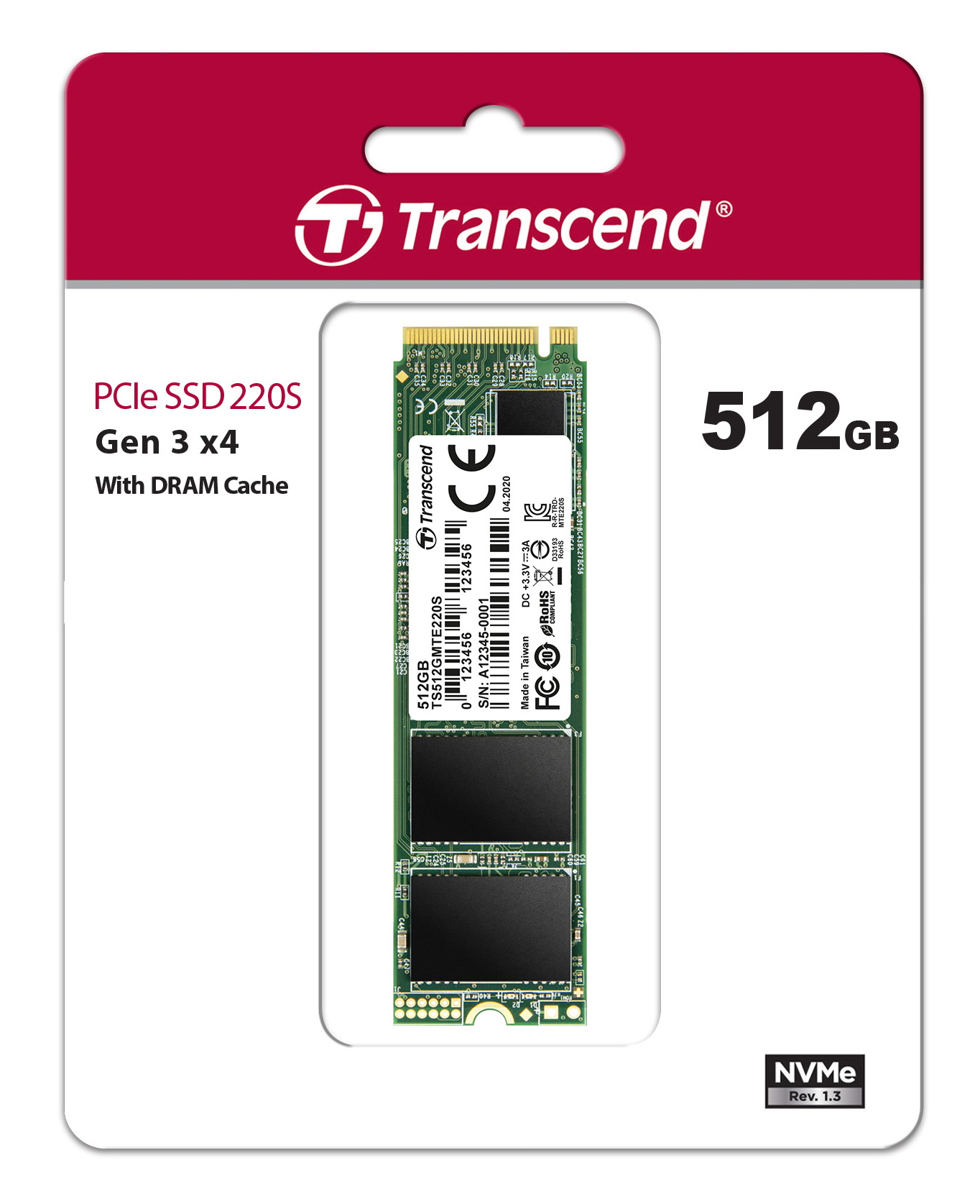 512GB Transcend NVMe PCIe Gen3x4 M.2 2280 3D TLC SSD 220S