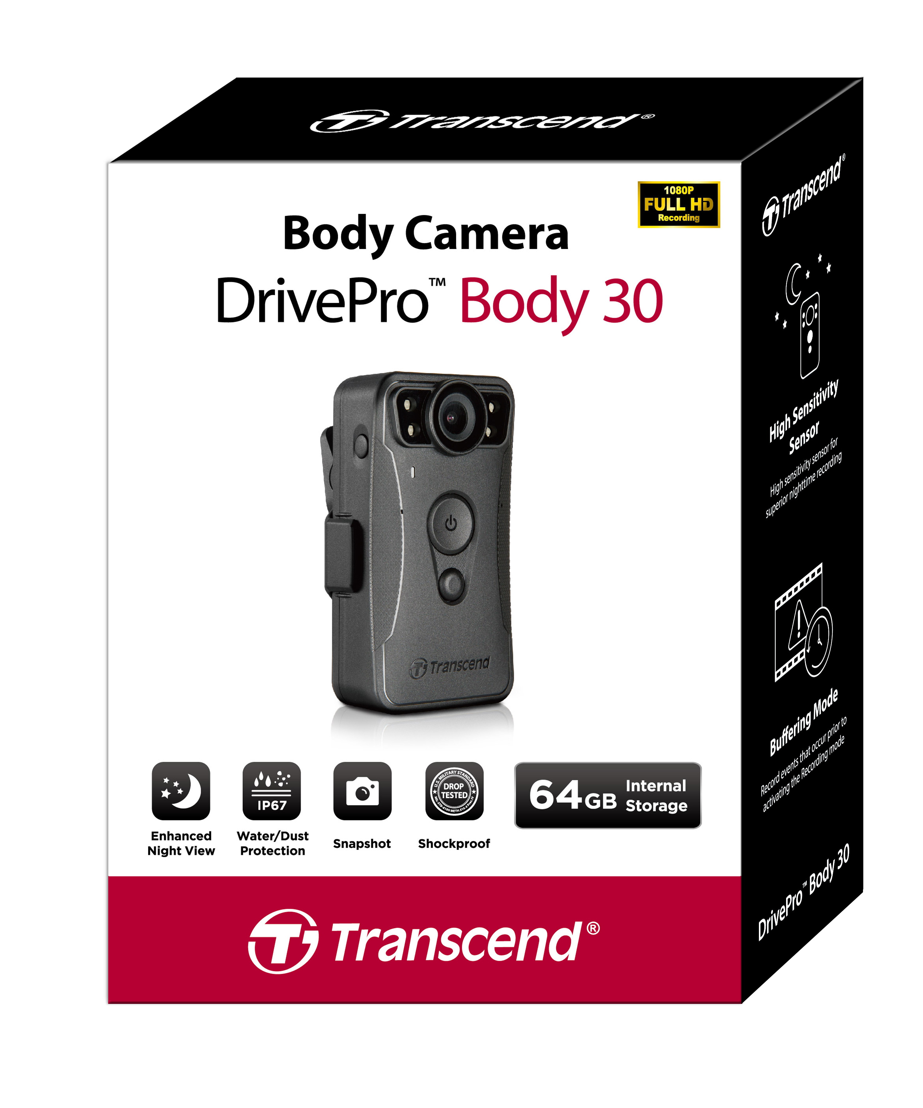 Transcend Body Camera DrivePro Body 30 with 64GB Storage