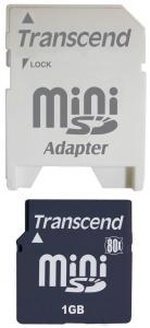 1Gb Transcend miniSD 80x Secure Digital card