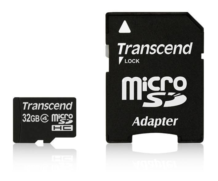 32GB Transcend microSDHC CL4 Memory Card with SD adapter