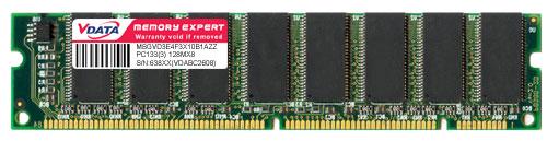 128MB V-Data PC100 SDRAM memory module (8 chips, 168 pins)