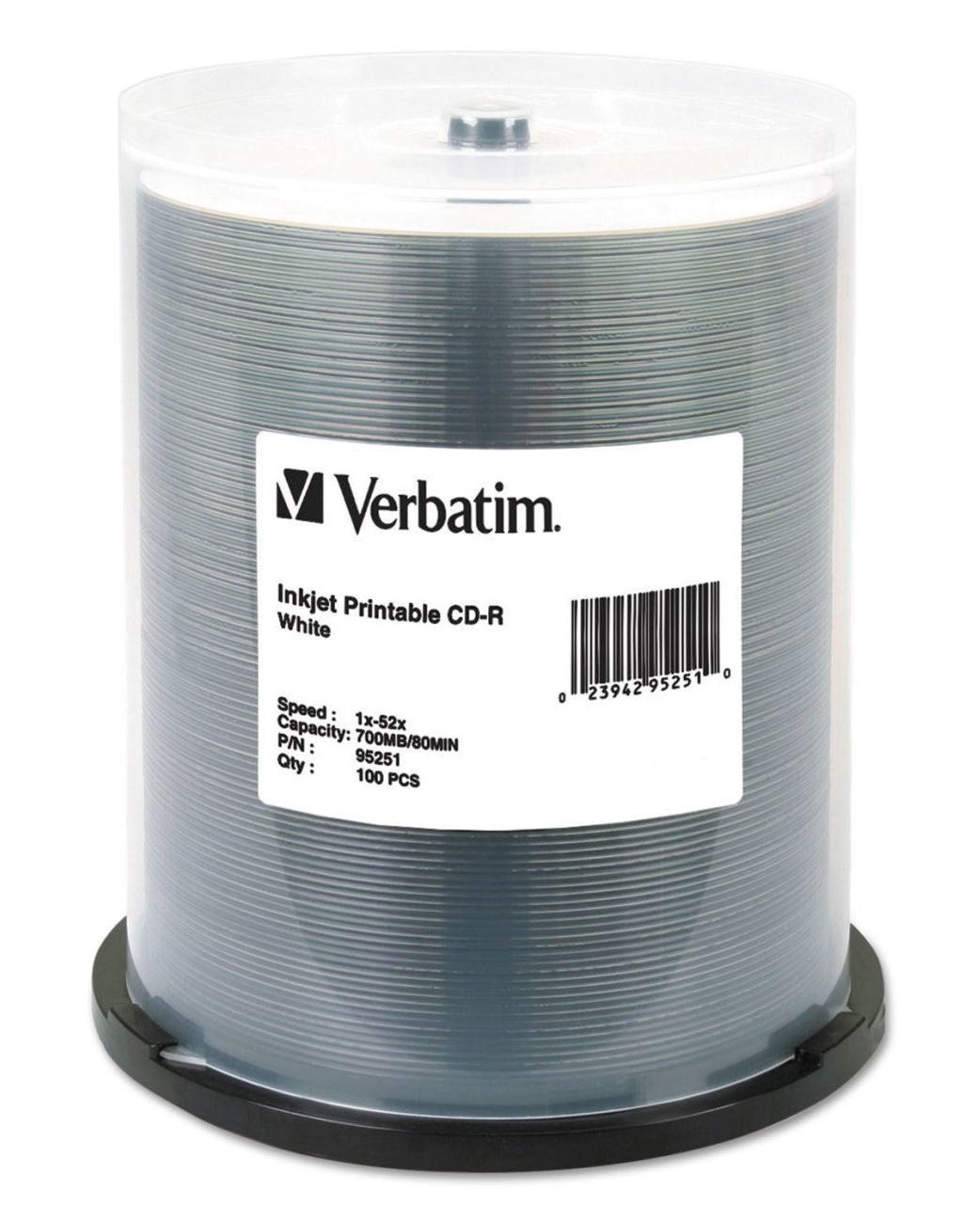 Verbatim CD-R White Inkjet Printable 52x 700MB 100-Pack Spindle