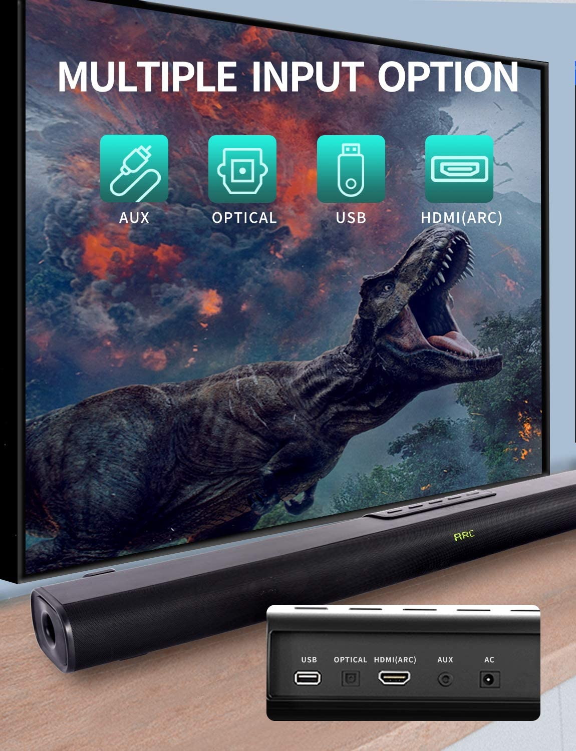 VMAI S5 60W Sound Bar for TV with Built-in Subwoofer, Wired & Wireless ...