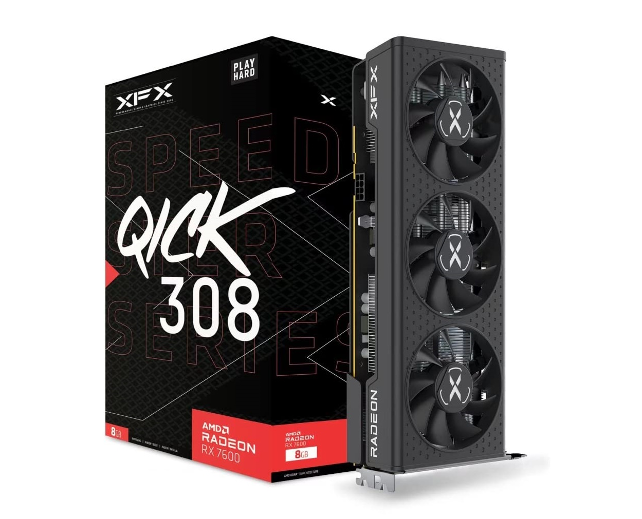 XFX Speedster QICK 308 AMD Radeon RX 7600 Black Edition Graphics Card - 8GB